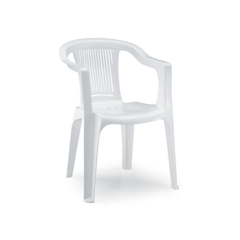 SEDIA PLASTICA CON BRACCIOLI ISCHIA RATTAN BIANCA