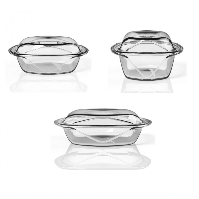SET PIROFILE IN VETRO CHEF N'TABLE Pz 6 (3 PIROFILE + 3 COPERCHI)