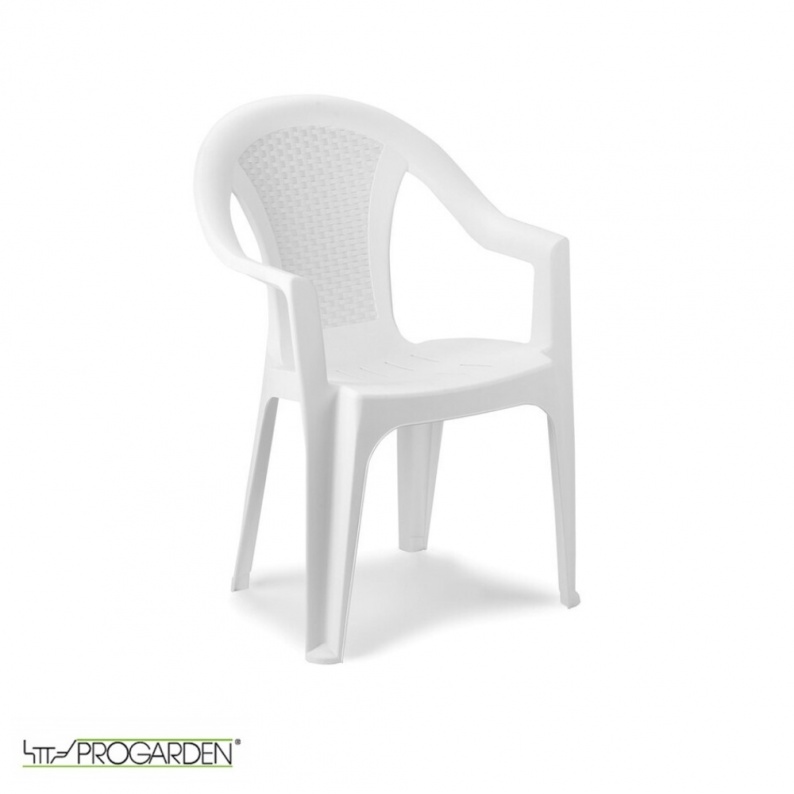 SEDIA PLASTICA CON BRACCIOLI ISCHIA RATTAN BIANCA
